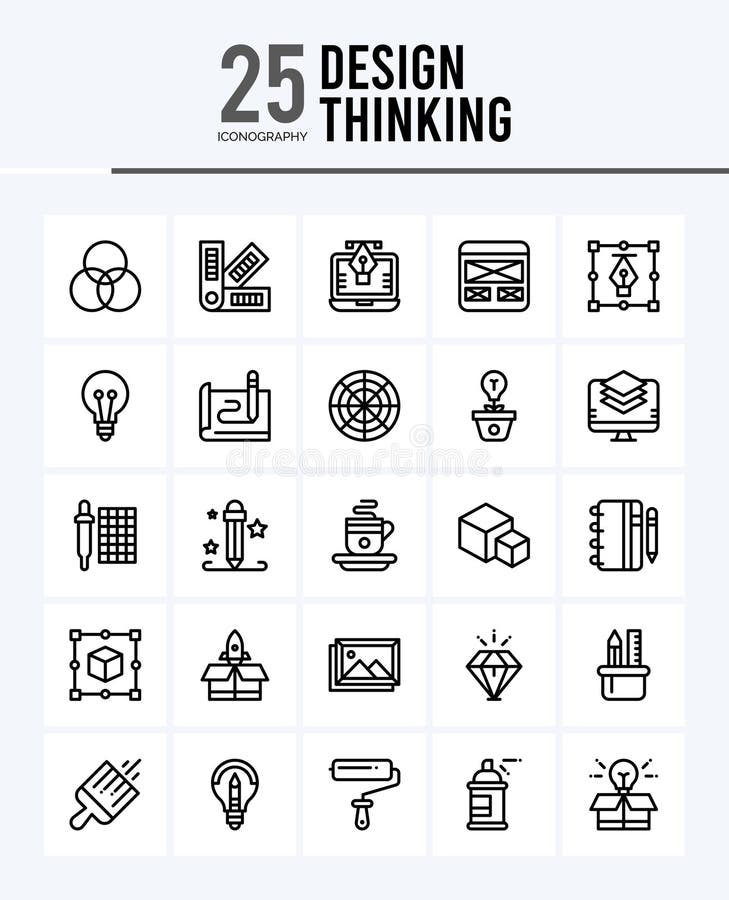 25 Design Thinking Outline Icons Pack Vector Illustration Stock Vector ...