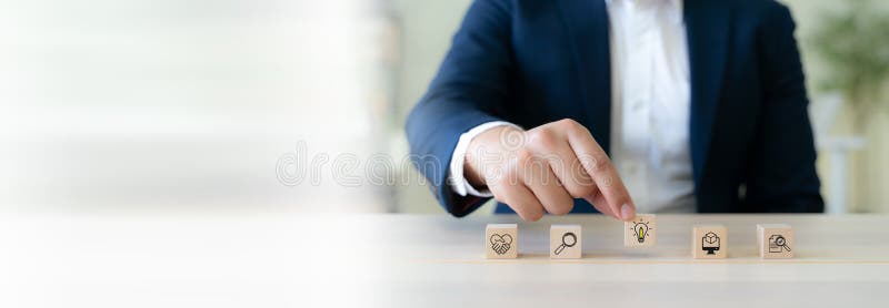 Design Thinking Process Concept. Wooden Blocks with Icons the Key ...