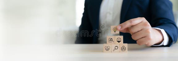 Design Thinking Process Concept. Wooden Blocks with Icons the Key ...