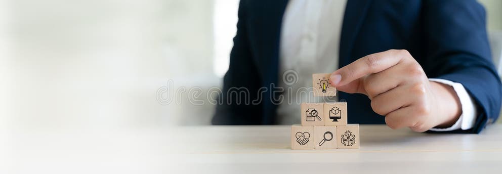 Design Thinking Process Concept. Wooden Blocks with Icons the Key ...