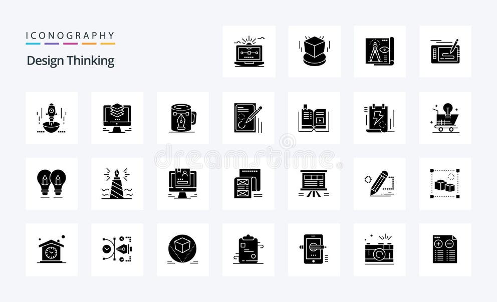 25 Design Thinking Solid Glyph Icon Pack Stock Vector - Illustration of multimedia, clipboard ...
