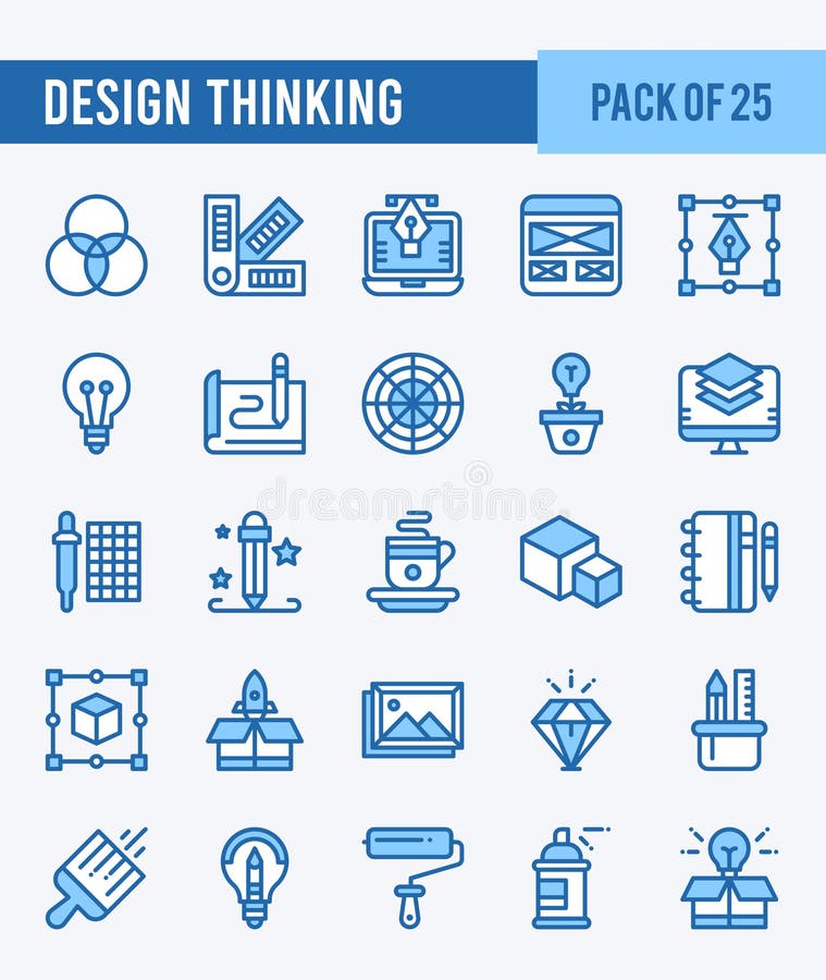 25 Design Thinking. Two Color Icons Pack. Vector Illustration Stock ...