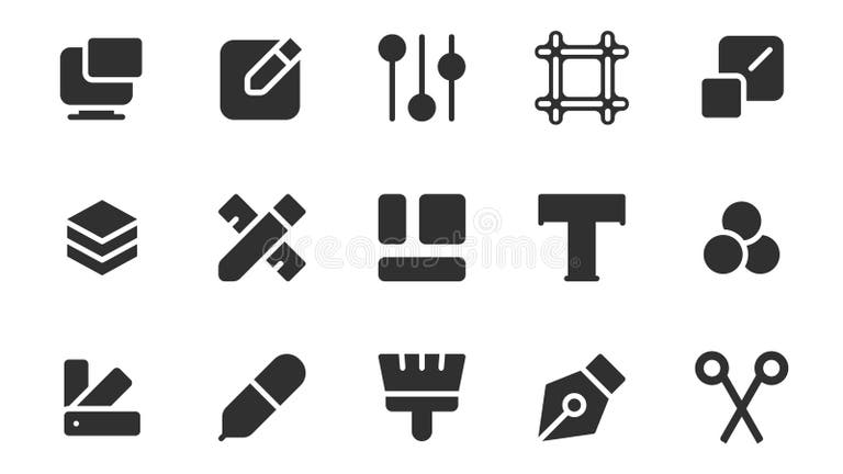 Design Tools Glyph Icons Pack for Web Design. Solid Icon Set with ...