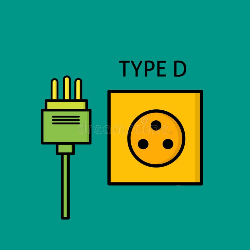Design Type D Power Plug and Socket, Flat Design Electrical Plugs and ...
