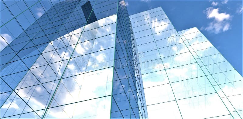 Design of the Upscale Business Center. Bottom View of the Glass Facade ...