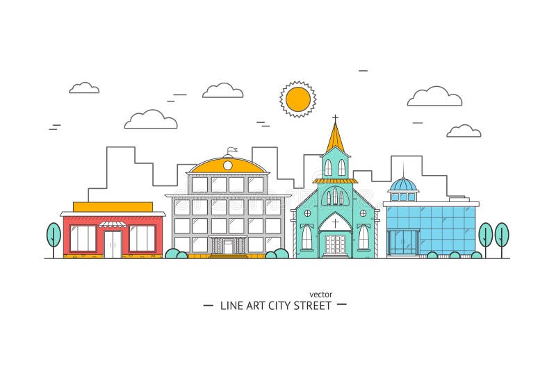 Design of Urban Landscape. Thin Line Street Stock Vector - Illustration ...