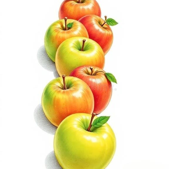 Six Apples in a Diagonal Row. AI Illustration. Stock Illustration ...