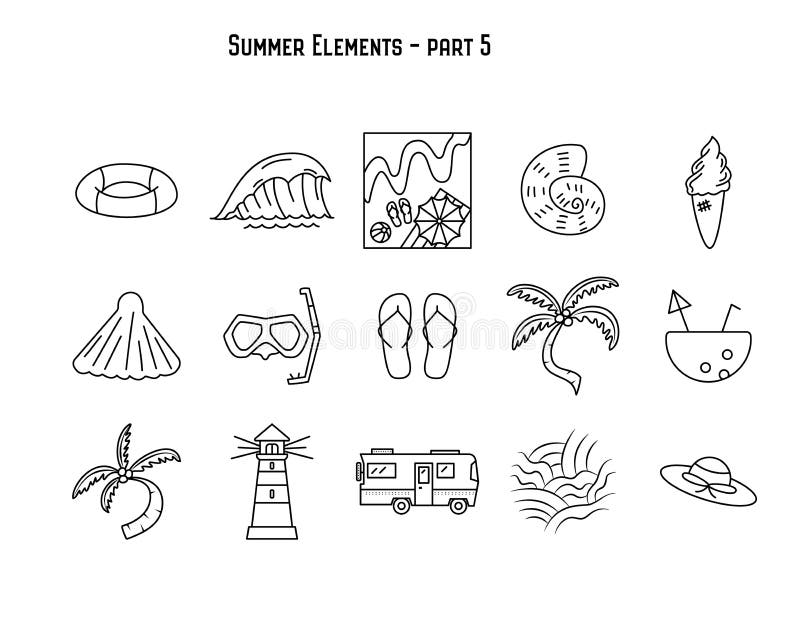 Design of Various Summer Symbols. Part 5 Stock Illustration ...