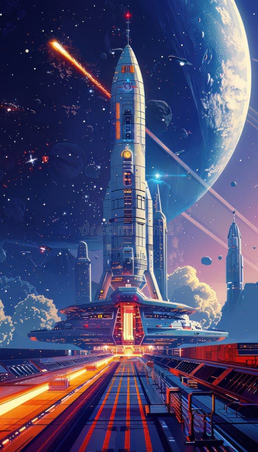 Design a Vector Artwork of a Spaceship Docking Station, Featuring Clean ...