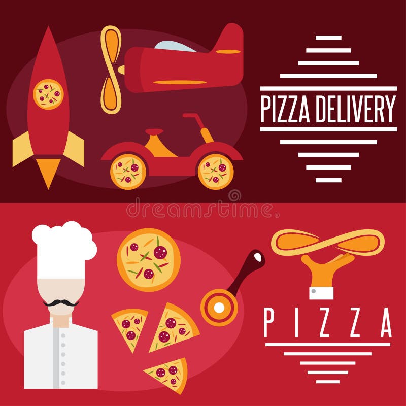 Design Vector Banners with Pizza Theme Stock Vector - Illustration of ...