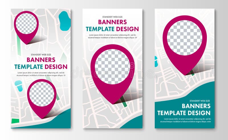 Design of Vertical Web Banners with Map and Pointer Stock Vector ...