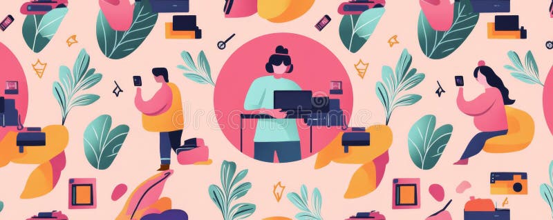 A Vibrant Pattern Featuring a Content Creator with Circle Behind ...