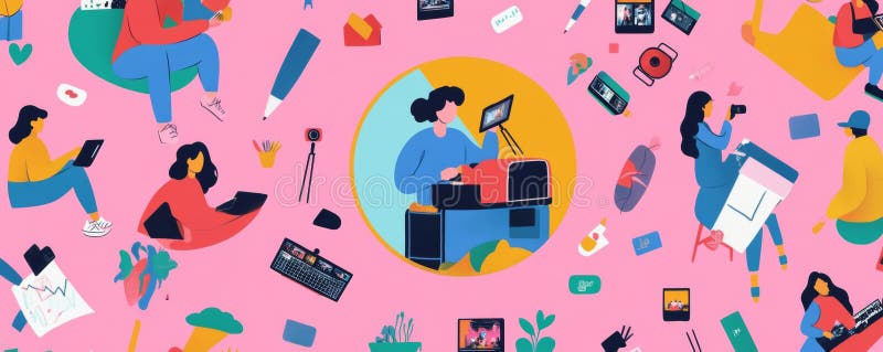 A Vibrant Pattern Featuring a Content Creator Stock Illustration ...