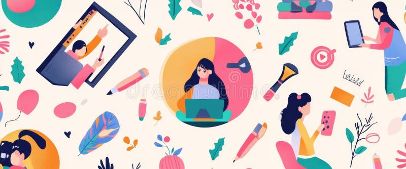 A Vibrant Pattern Featuring a Content Creator Stock Illustration ...