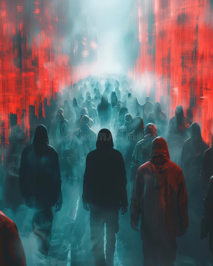 Design a Visually Striking Composition of a Faceless Crowd in a Sterile ...