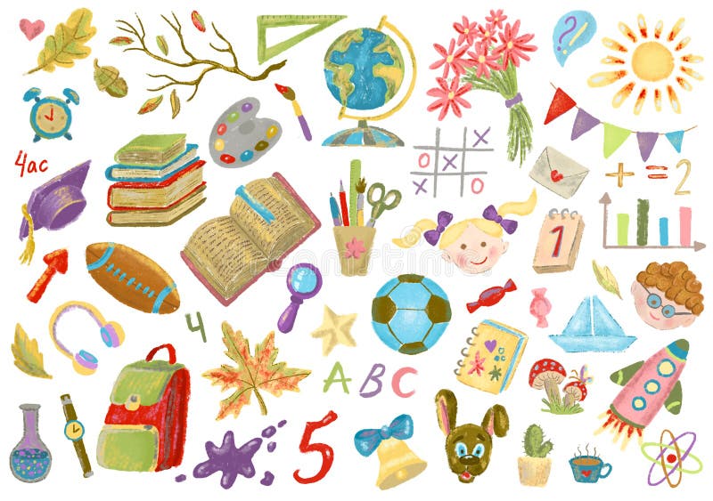 Design Watercolor Set with School Objects Isolated on White. Stock ...