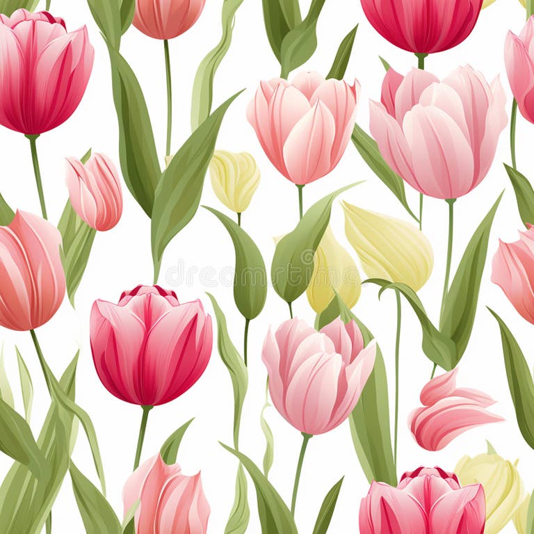 Design of Watercolored Seamless Blue Tulip Pattern with Leaves Stock ...