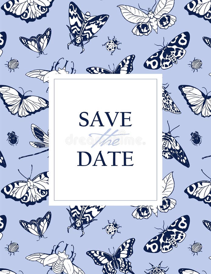 Design of Wedding Invitation with Different Insects. Template of Save ...