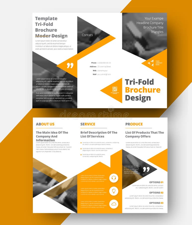 Design a White Vector Tri-fold Brochure with Yellow Triangles for ...