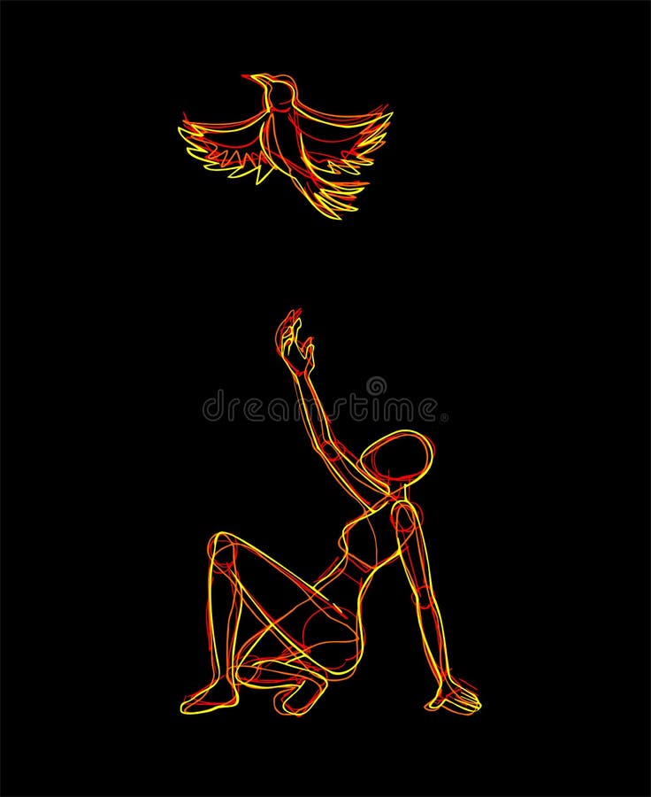 Phoenix Woman Reborn from the Flames Stock Illustration - Illustration ...