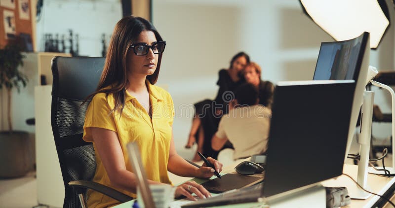 Design, Woman and Photography Editor on Computer with Post Production ...