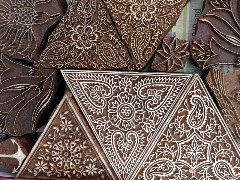 Design Wooden Blocks for Textile Printing, Wooden Handicraft Printing Block Stock Image - Image ...