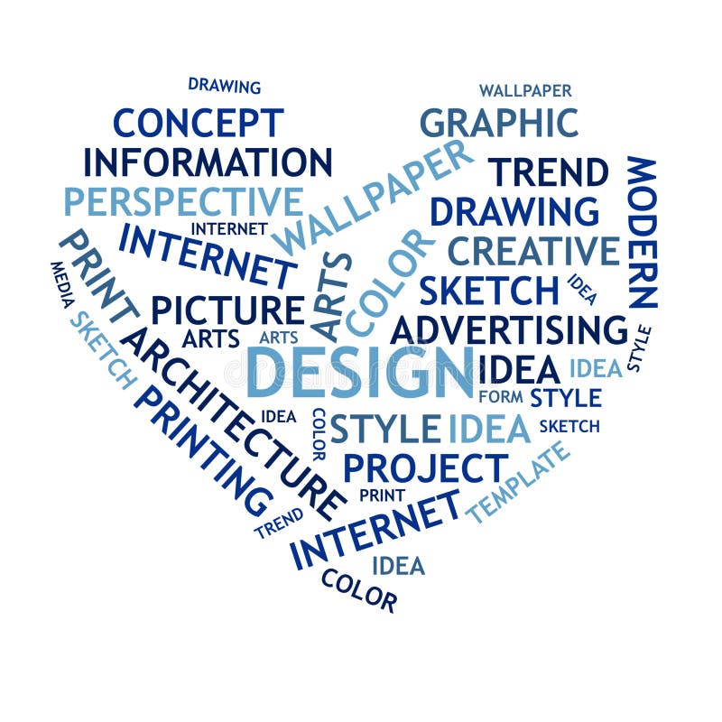 Design word cloud on white stock illustration. Illustration of database ...