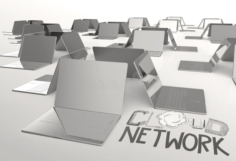 Design Word Hand Drawn CLOUD NETWORK And 3d Laptop Computer Stock ...