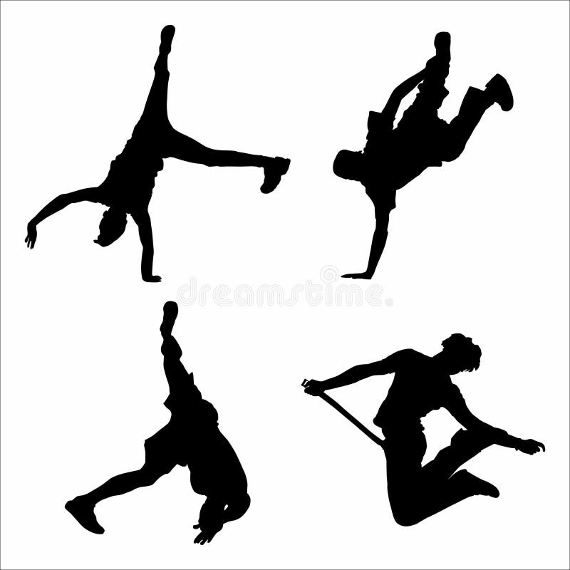A Collection of Silhouettes of a Man Doing Freestyle, on a White ...