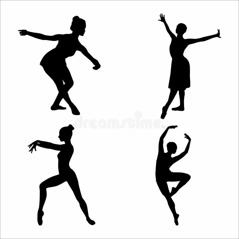A Collection of Silhouettes of Women Dancing Ballet, on a White ...