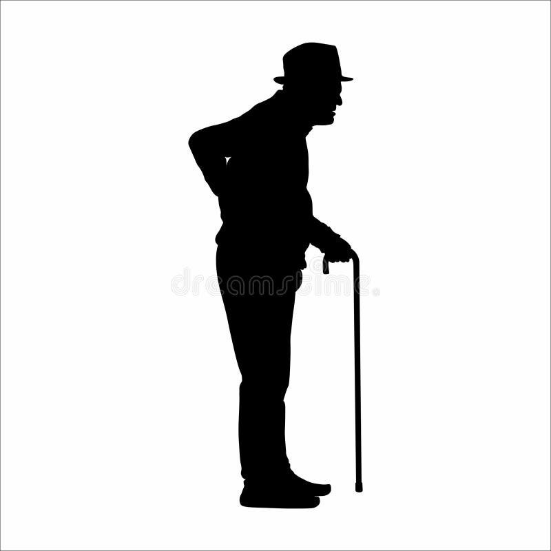 Silhouette of a Grandfather with a Stick, on a White Background Stock ...