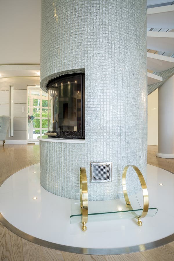Designed Fireplace in Luxury Interior Stock Photo - Image of burn ...