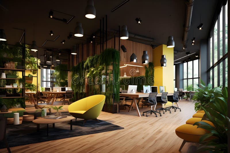 Designed Modern Interior for Remote Team Work Stock Illustration ...