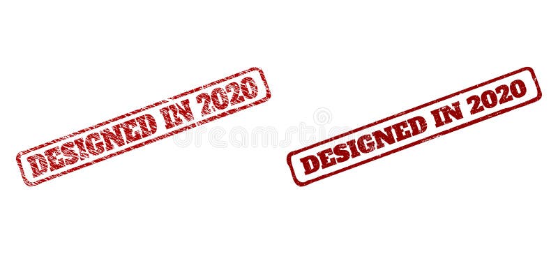 DESIGNED in 2020 Red Rough Rectangle Stamps with Unclean Styles Stock ...