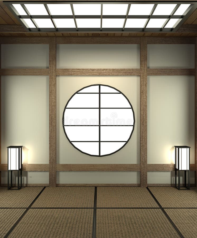 Designed Specifically in Japanese Style, Empty Room. 3D Rendering Stock ...