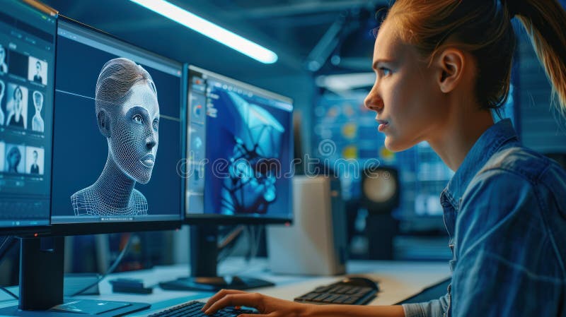 A Designer Adjusting Textures and Colors on a 3D Avatar Model Stock ...