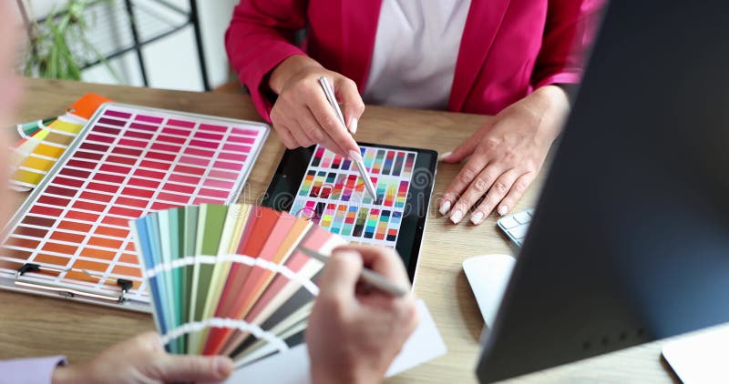 Designer Advises Client and Shows Color Sample Stock Video - Video of ...