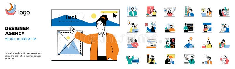 Designer Agency Concept with Character Situations Mega Set. Bundle of ...