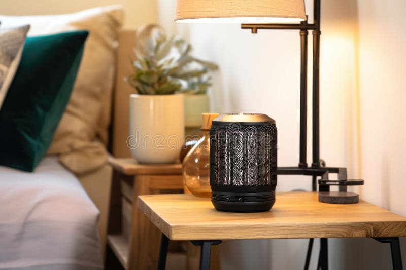 Designer Bluetooth Speaker on a Wooden Side Table Stock Image - Image ...