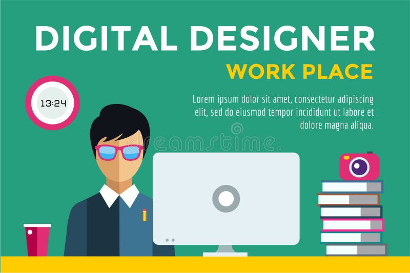 Designer Boy at Workplace Vector Silhouette Stock Vector - Illustration ...