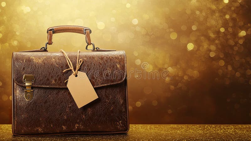 A Designer Briefcase with a Gift Tag on a Golden Background, Area for ...