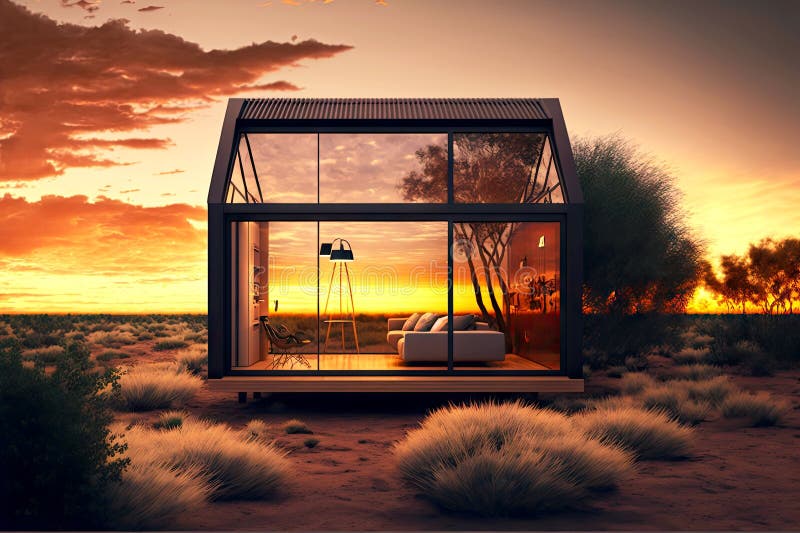 Sunset Tiny House Stock Illustrations – 200 Sunset Tiny House Stock ...