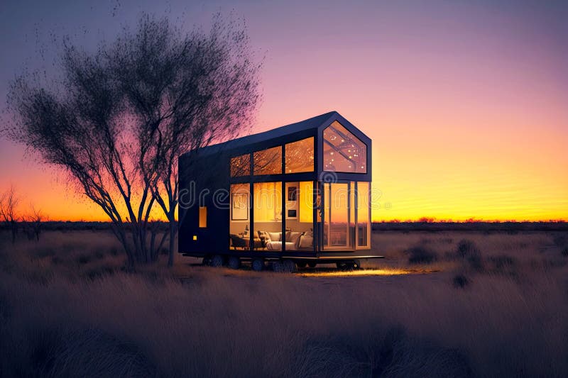 Sunset Tiny House Stock Illustrations – 200 Sunset Tiny House Stock ...