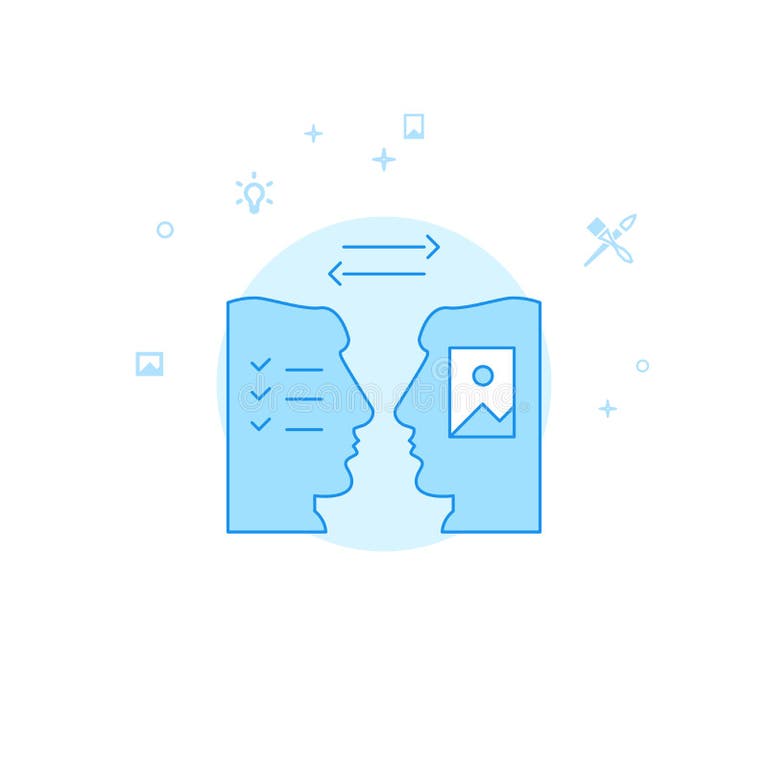 Designer and Client Dialogue Flat Vector Illustration, Icon. Light Blue ...