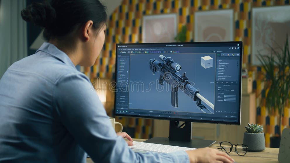 Designer Creating 3D Prototype of Rifle Stock Photo - Image of home ...