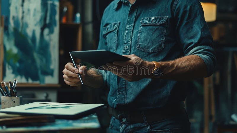 Designer Creating Tablet Concepts in a Creative Studio with Space for ...