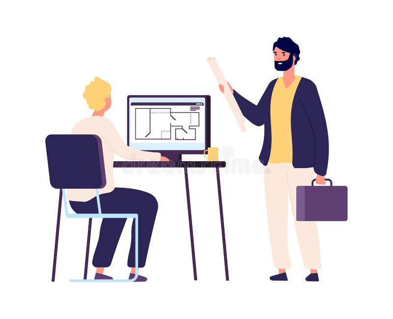 Architect Work Cartoon stock vector. Illustration of presentation ...