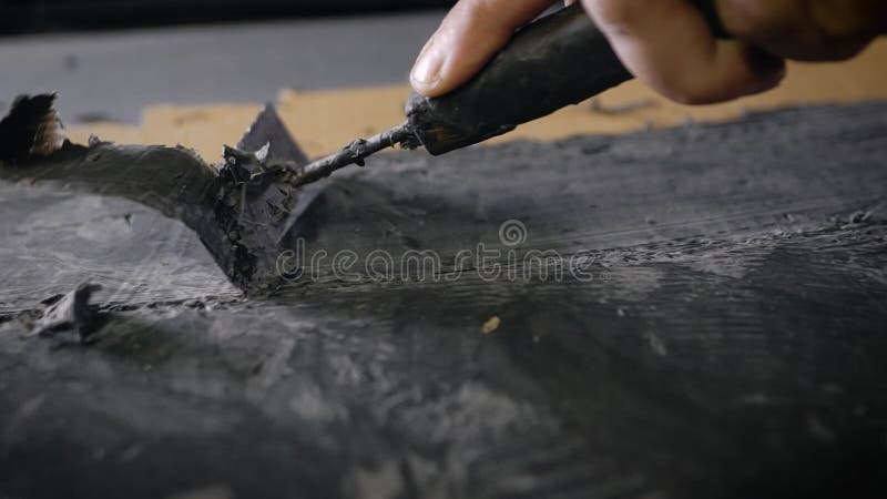 Designer is Cutting Modeling Clay from Production Prototype by Knife in ...
