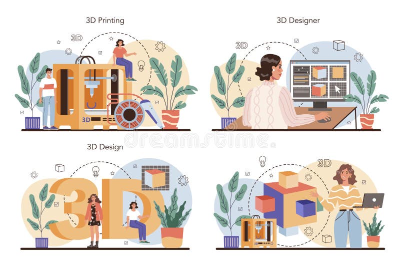 Designer 3D Concept Set. Digital Drawing with Electronic Tools and ...