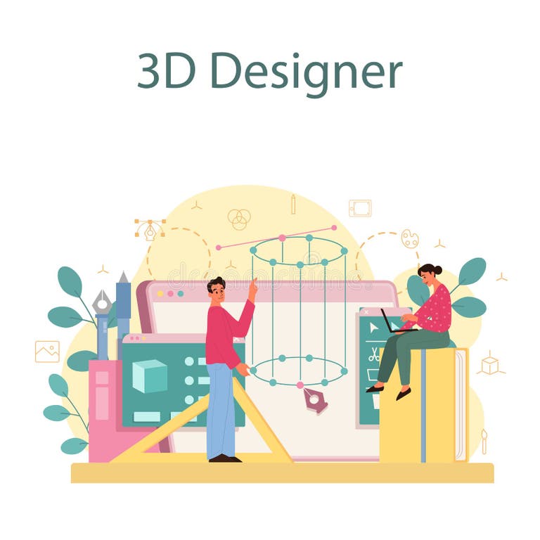 Designer 3D Modeling Concept. Digital Drawing with Electronic Tools ...